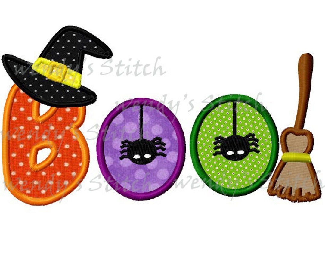 Halloween Boo Witch Hat Spider Broom Machine Embroidery Applique - Etsy