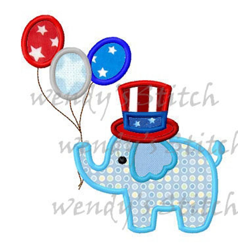 July 4th Elephant Applique Machine Embroidery Design Instant Download ...
