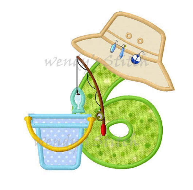 Fishing Applique Birthday Number 6 With Lures Machine - Etsy