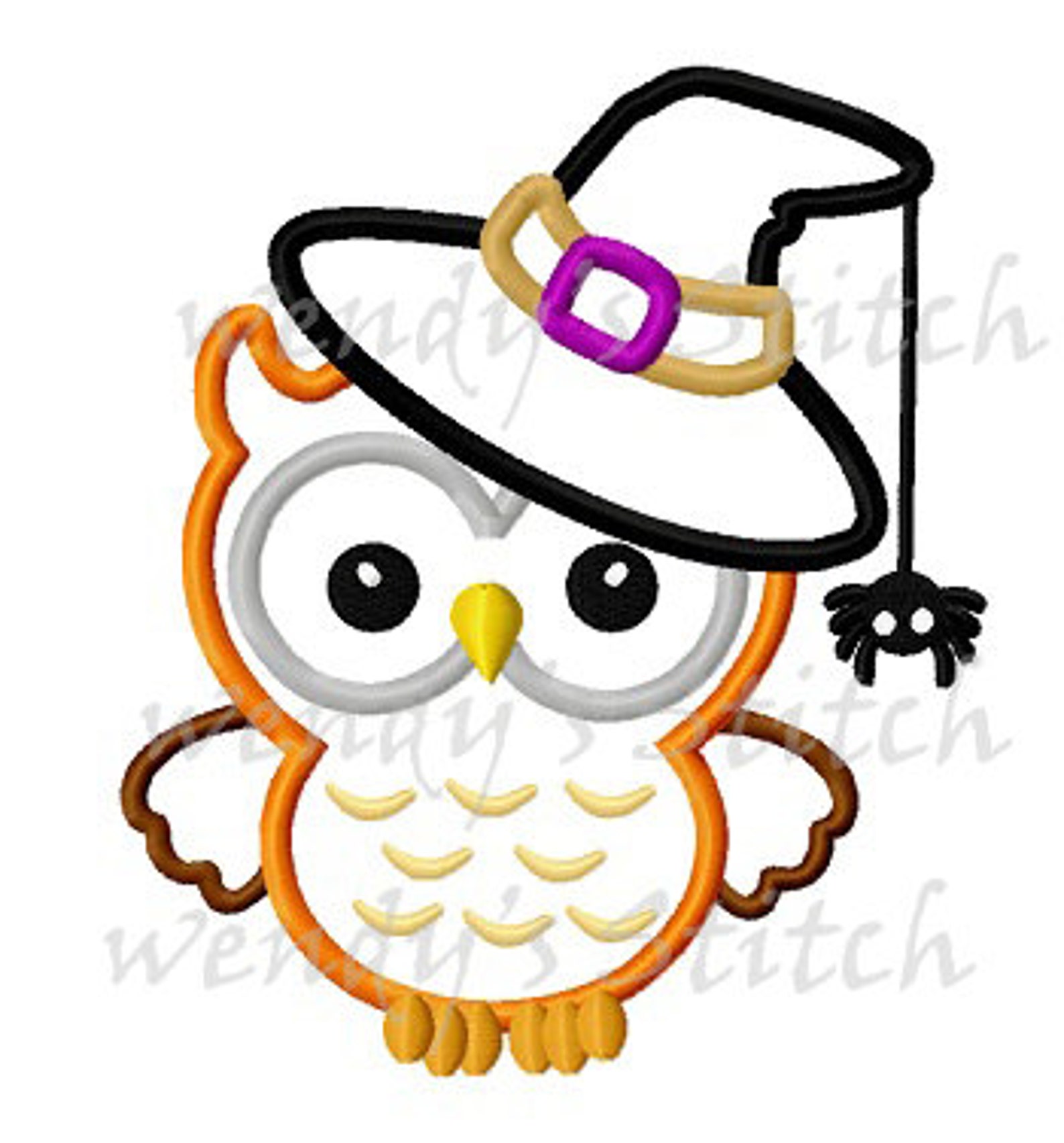 Halloween Witch Owl With Hat Applique Machine Embroidery - Etsy