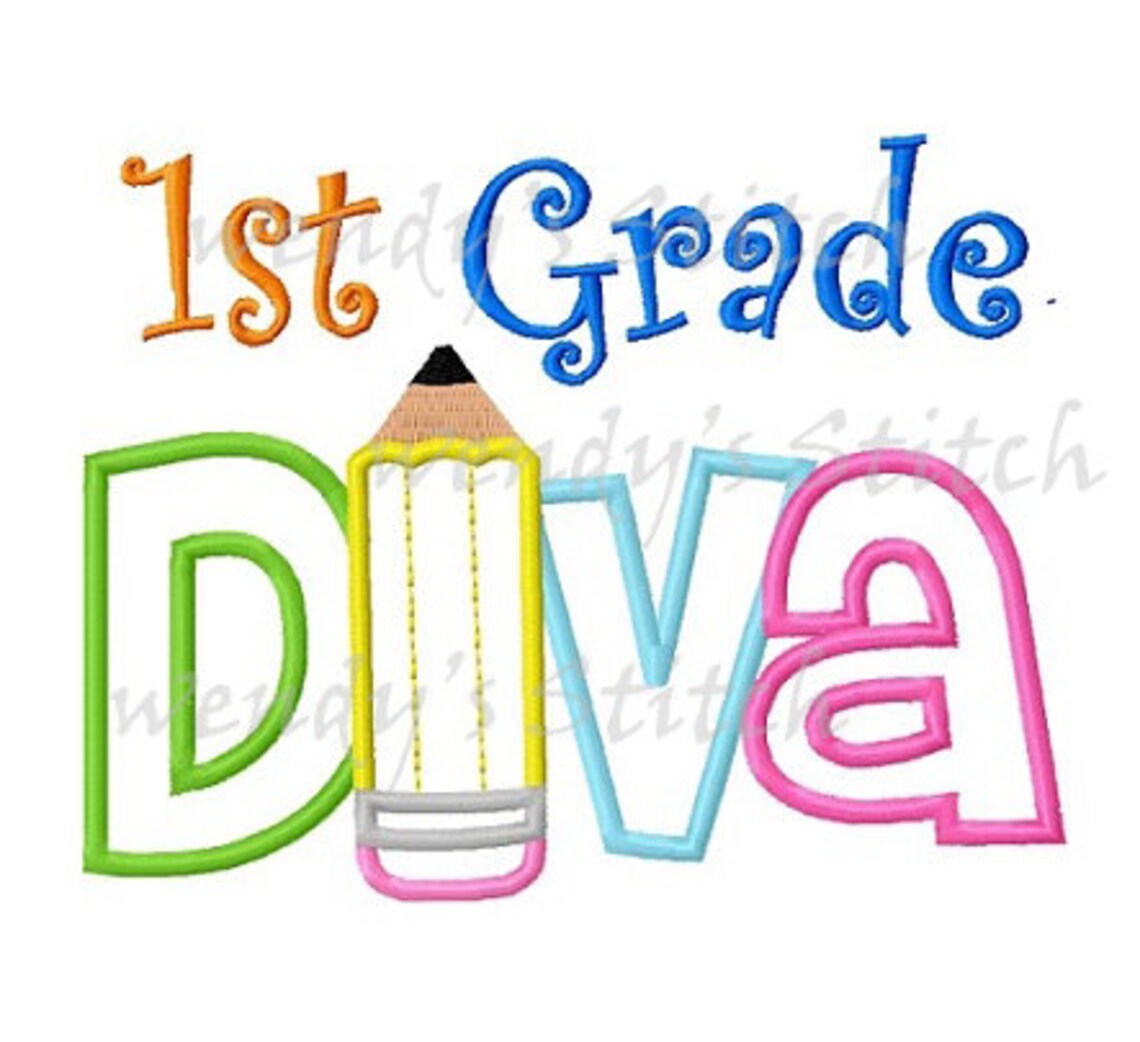School Diva 1st Grade Applique Machine Embroidery Design | Etsy