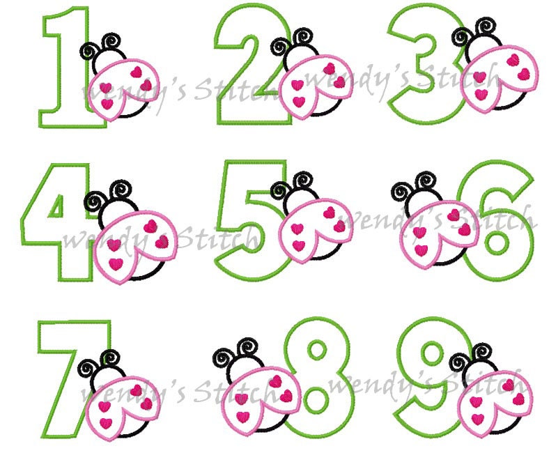 Set of 9 Ladybug Applique Numbers Machine Embroidery Design - Etsy