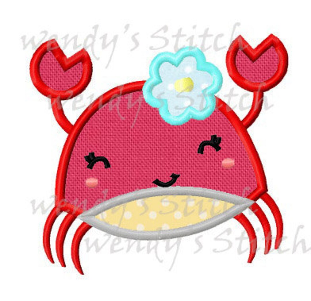 Girly Crab Applique Machine Embroidery Design Instant Download - Etsy