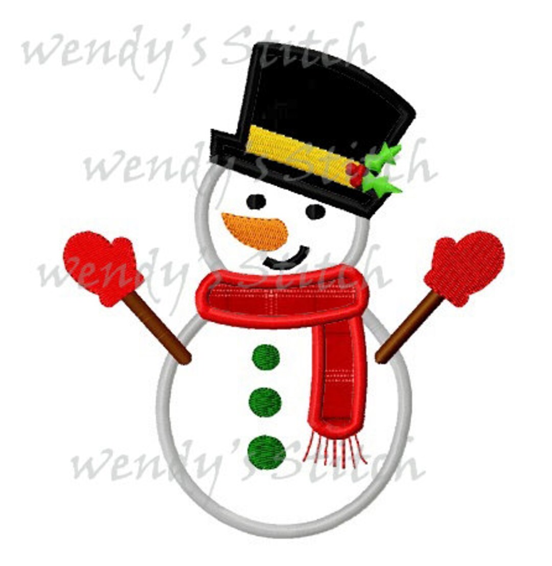 Snowman With Mittens Machine Embroidery Design Applique - Etsy