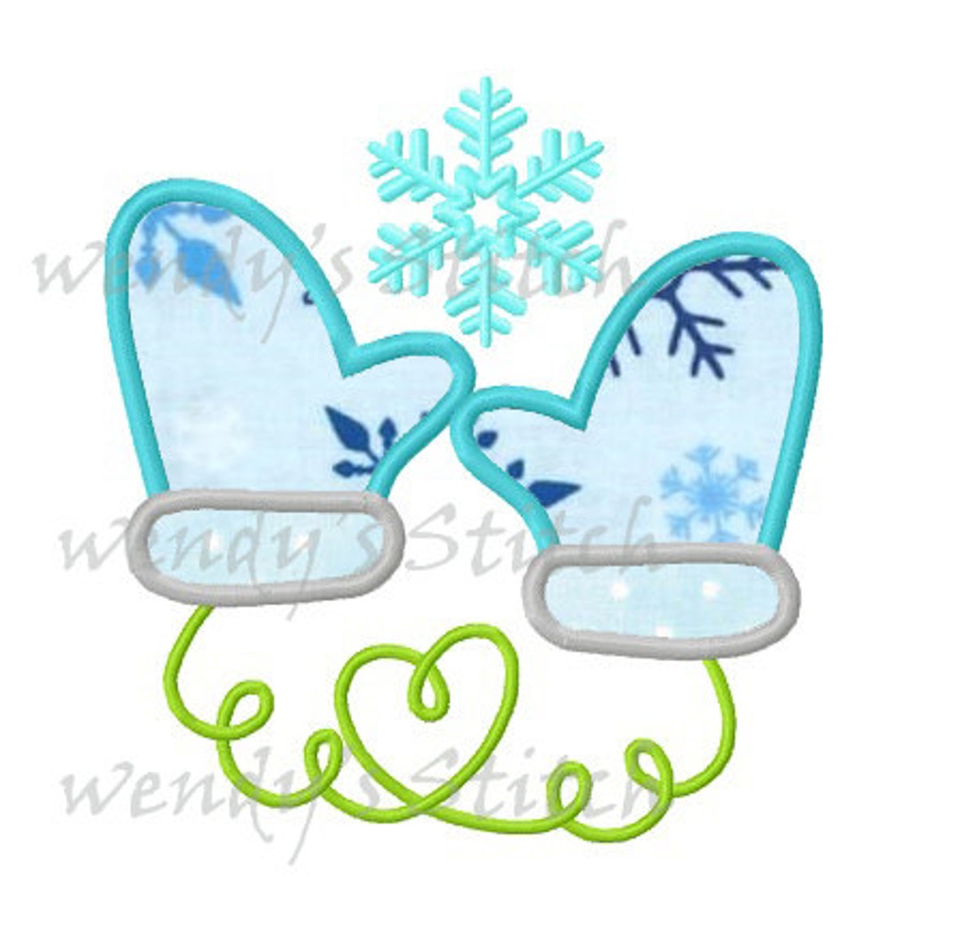 Winter Mittens Snow Snowflake Applique Machine Embroidery Design - Etsy