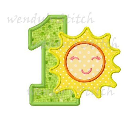 Sun Birthday Applique Number 1 Machine Embroidery Design - Etsy