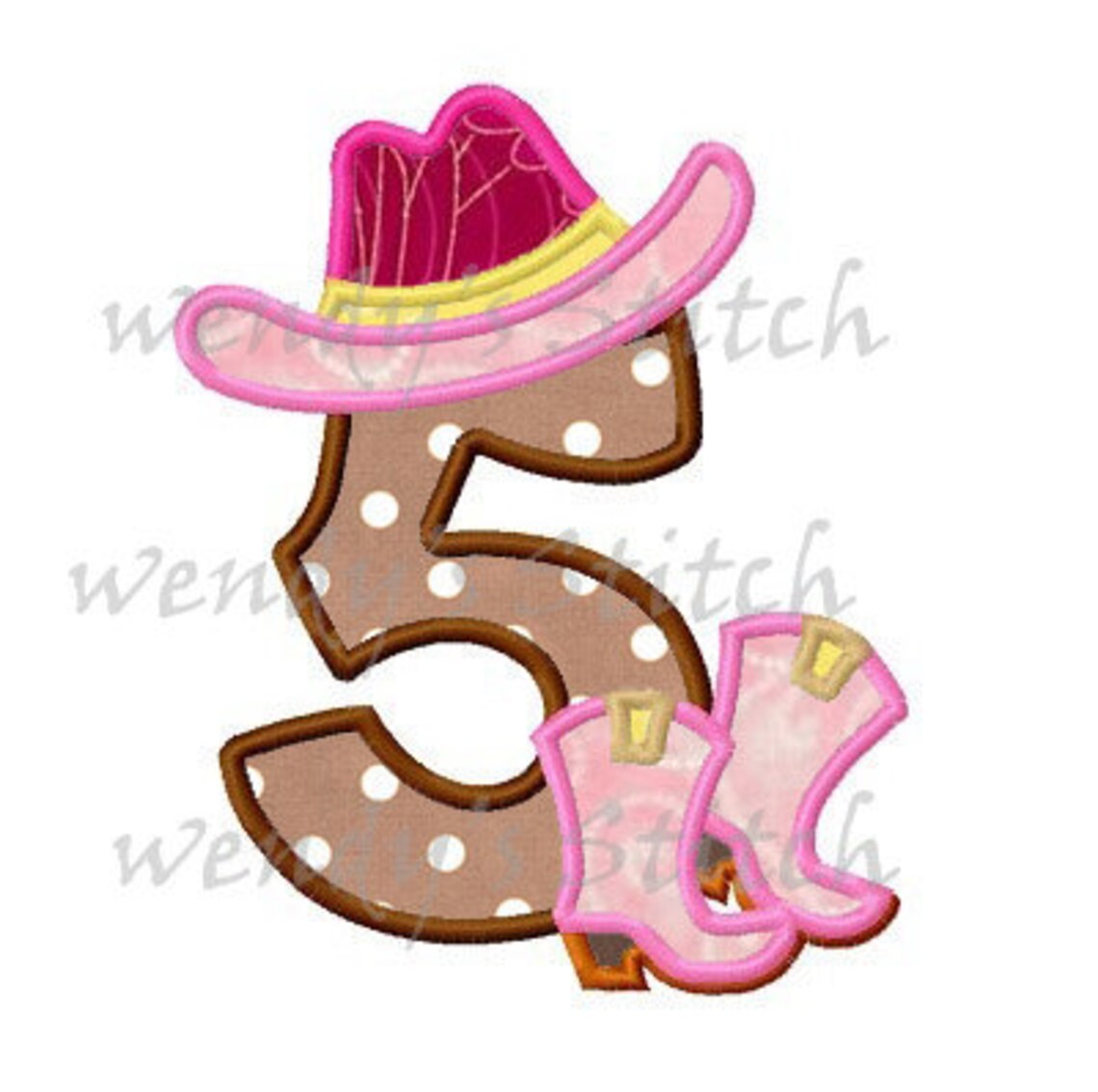 Cowboy applique number 5 birthday machine embroidery design | Etsy