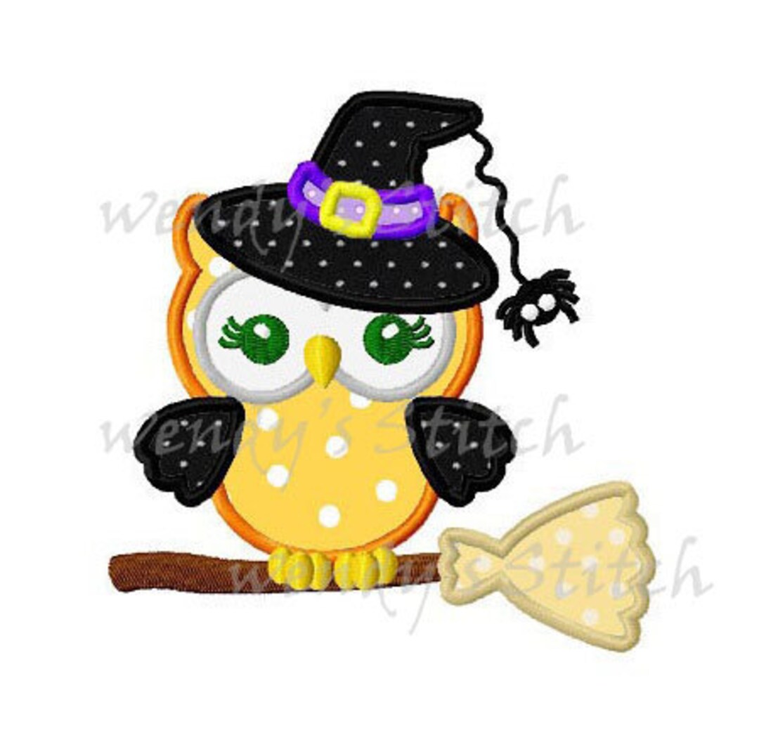 Halloween Witch Owl on Broom Applique Machine Embroidery Design - Etsy