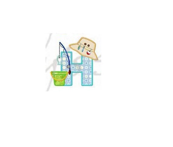 Fishing letter H machine embroidery design instant download | Etsy