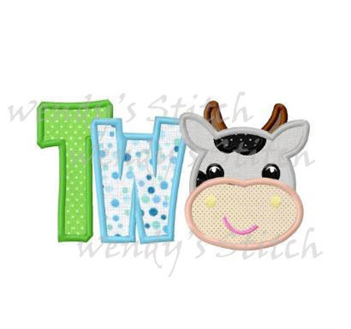 Cow Applique Birthday Number Two Machine Embroidery Design | Etsy