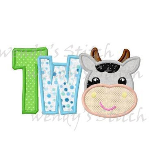 Cow Number 2 Birthday Machine Embroidery Applique Design - Etsy