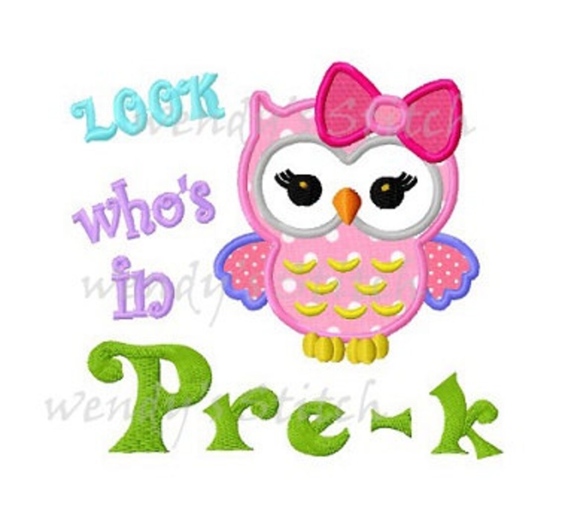 Look Who is in Pre-k Owl Applique Machine Embroidery Design Digital ...