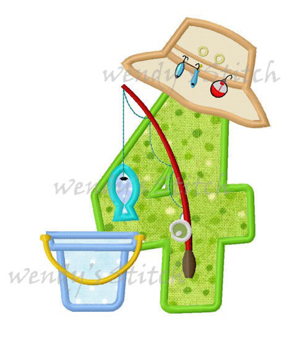 Fishing Applique Birthday Number 4 With Lures Machine Embroidery Design ...