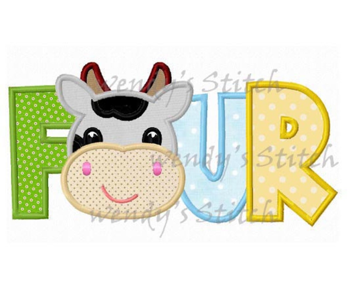 Cow Applique Number Four Machine Embroidery Design Instant - Etsy