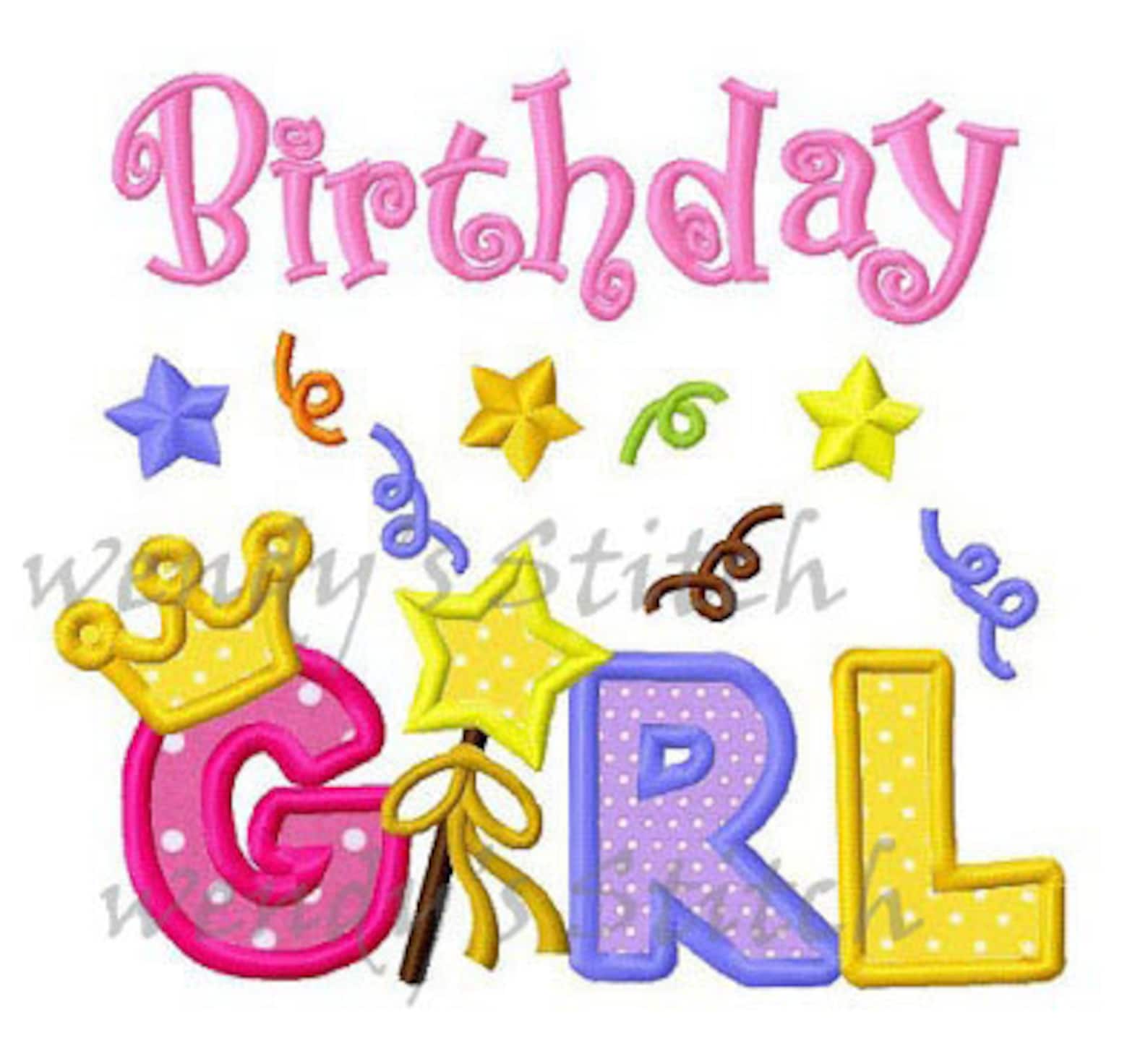 Birthday Girl Applique Machine Embroidery Design - Etsy