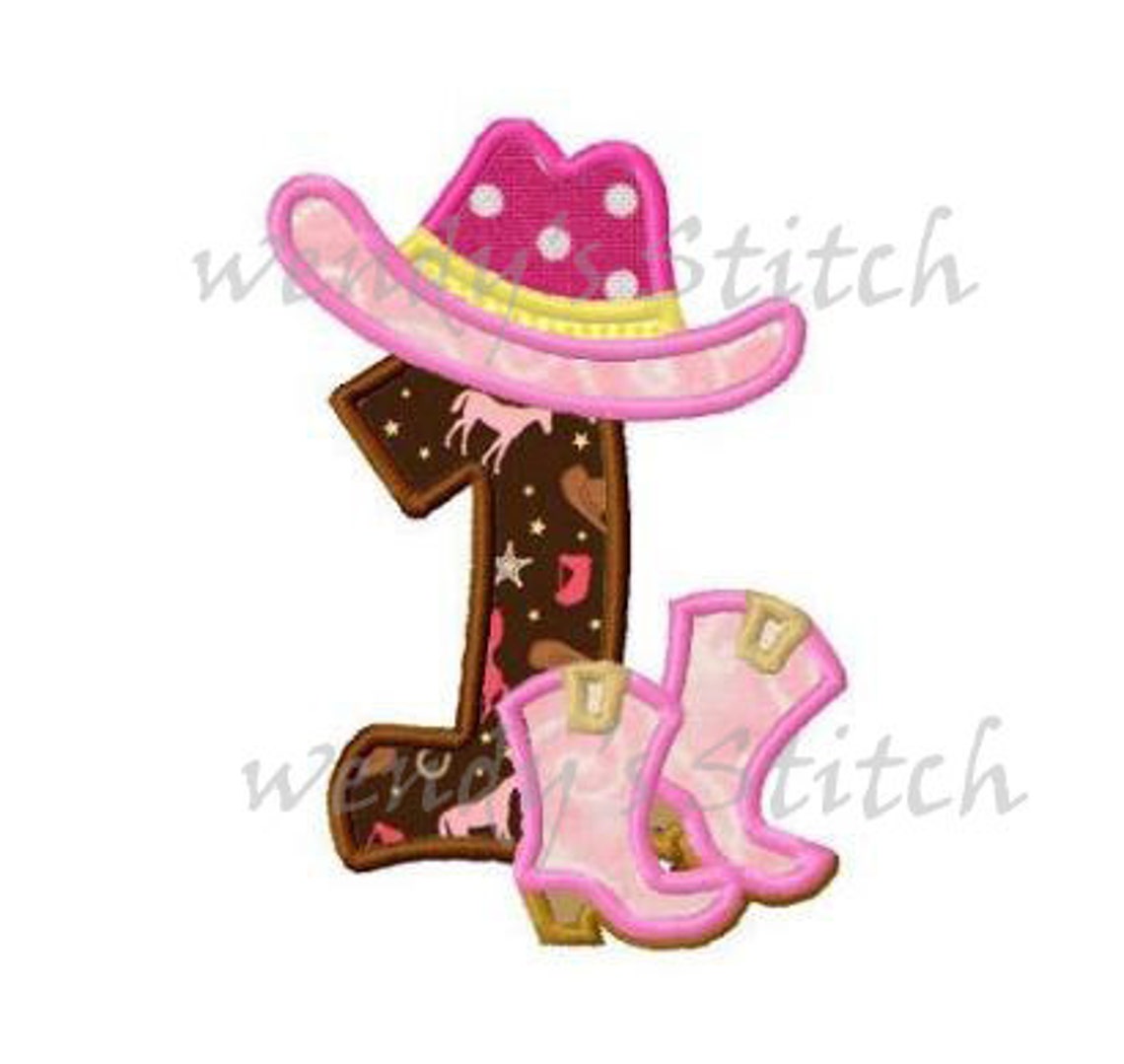 Cowboy Boot Hat Birthday Applique Number 1 Machine Embroidery Design ...