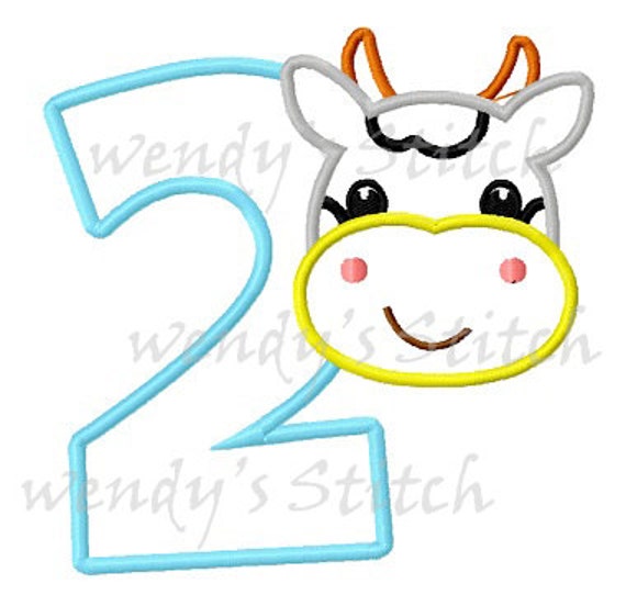 Cow number 2 applique machine embrodery design instant | Etsy