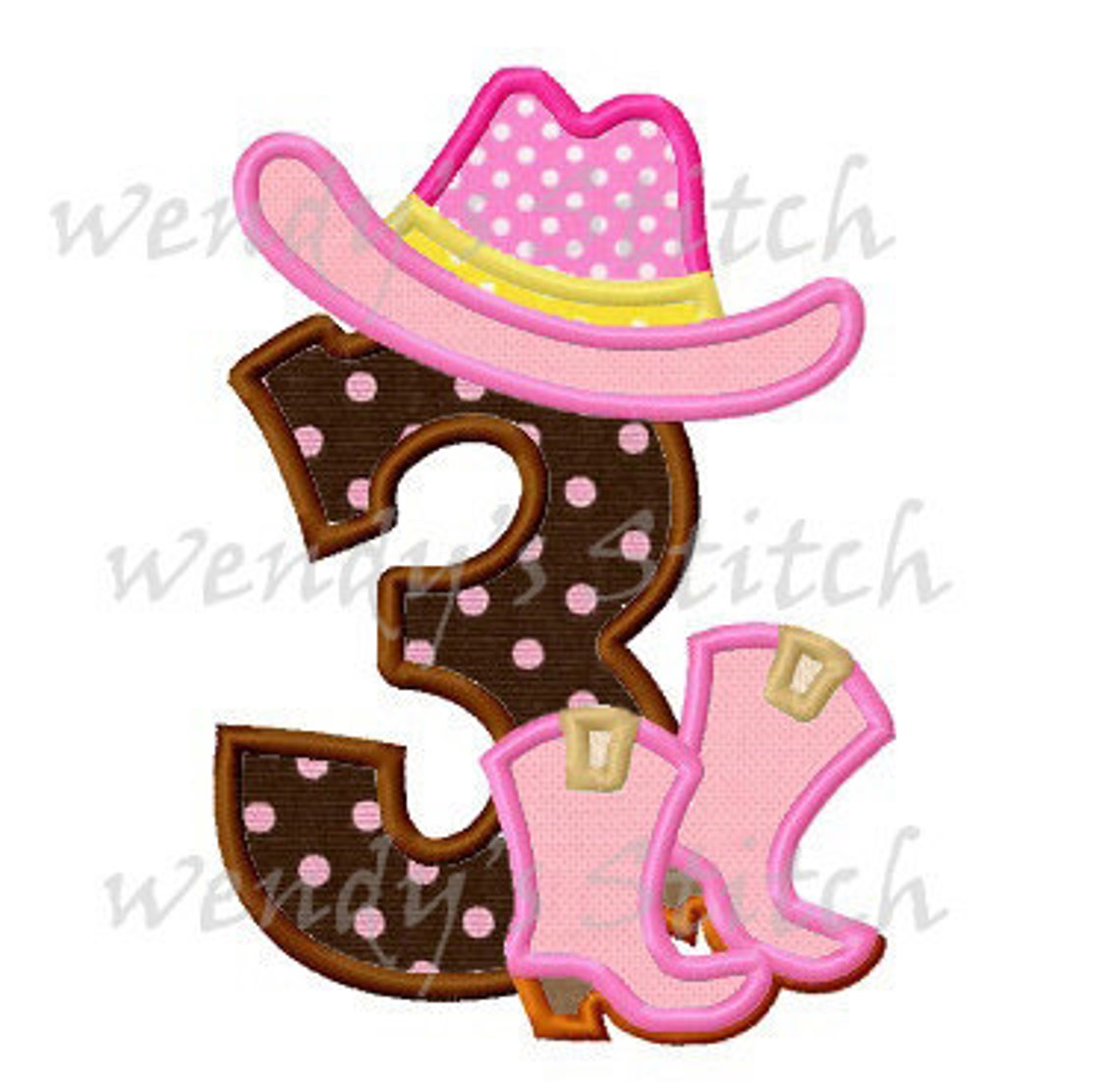 Cowboy Applique Birthday Number 3 Machine Embroidery Design - Etsy