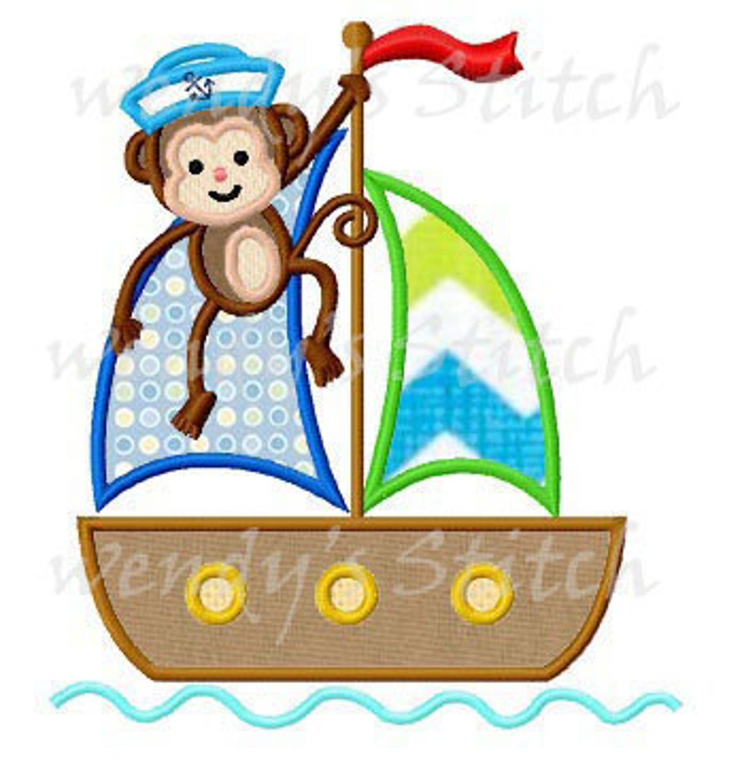 Monkey Sailor Applique Machine Embroidery Design Instant Download - Etsy