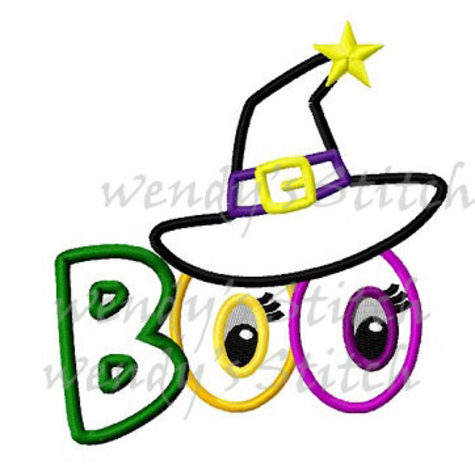 Halloween Boo Witch Hat Applique Machine Embroidery Design - Etsy
