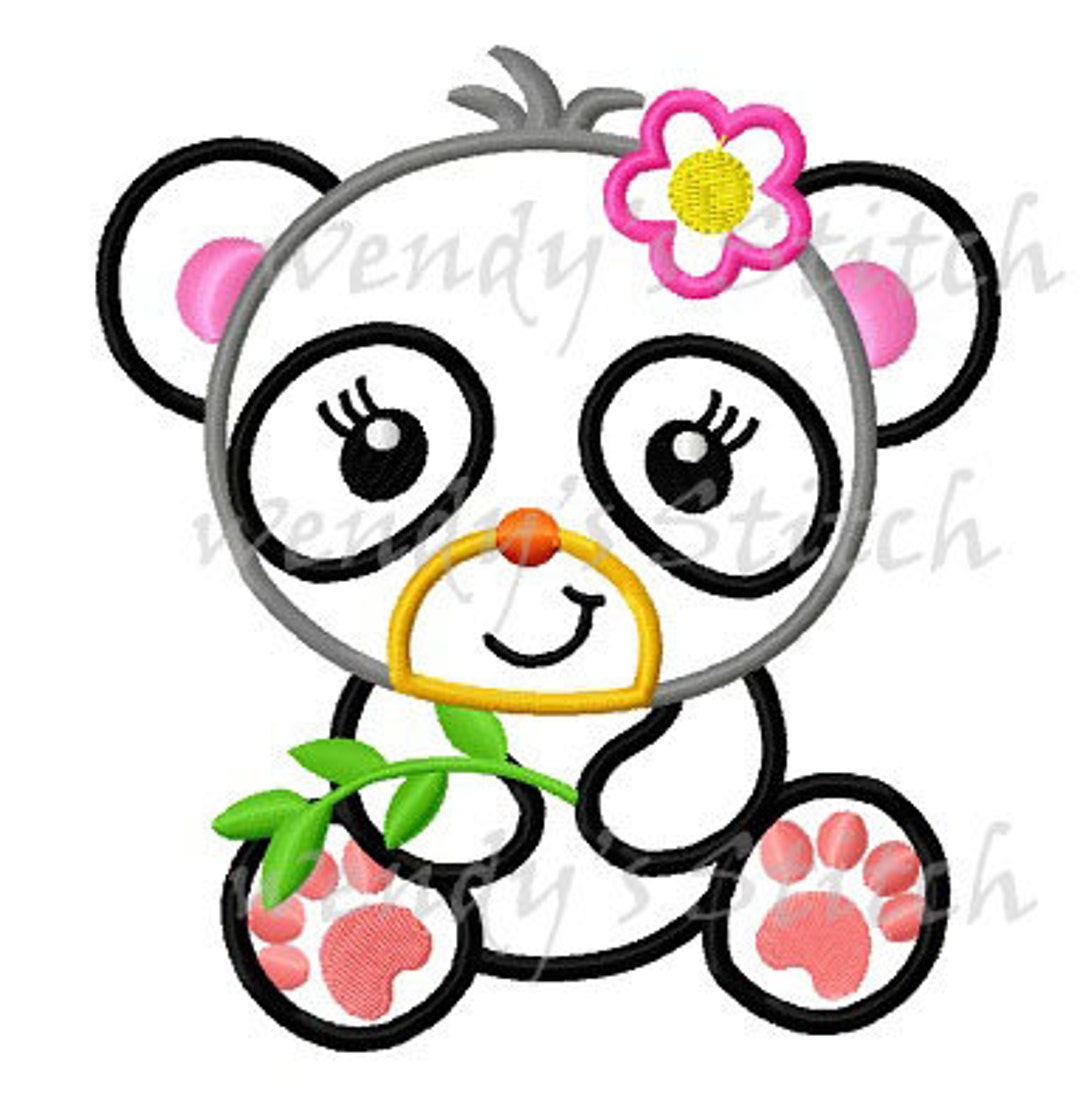 Girl Panda With Bamboo Applique Machine Embroidery Design - Etsy