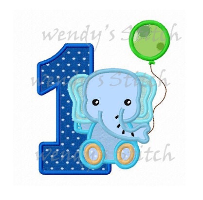 Birthday Balloon Elephant Number 1 Machine Embroidery Applique - Etsy