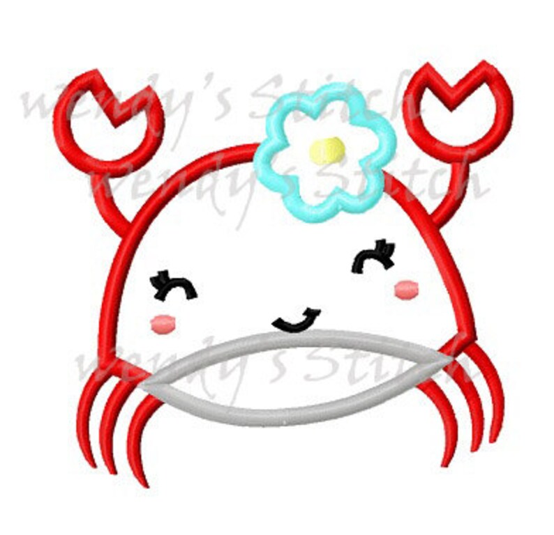 Girly Crab Applique Machine Embroidery Design Instant Download - Etsy