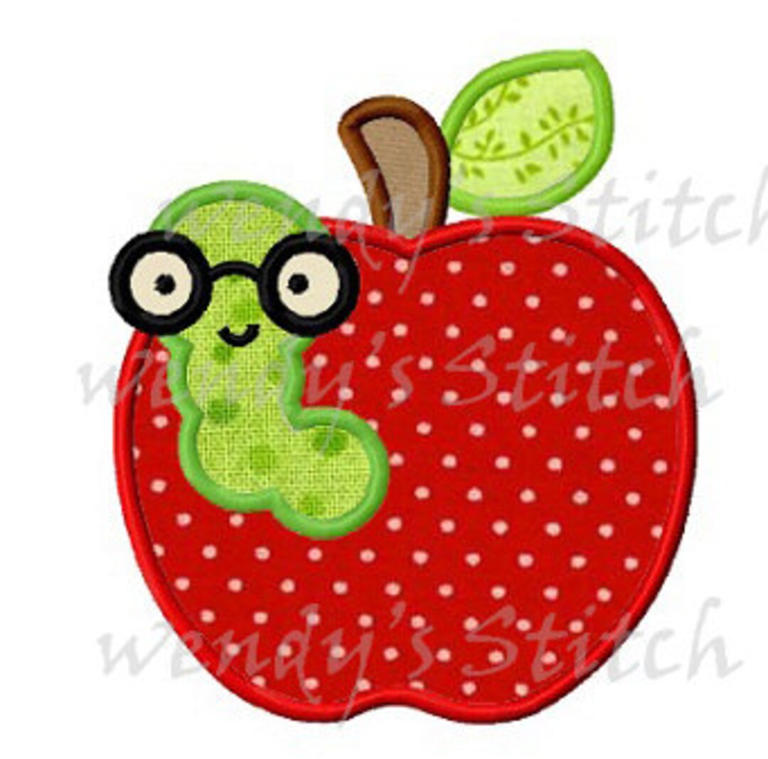 Apple Bookworm Applique Machine Embroidery Design Instant Download - Etsy
