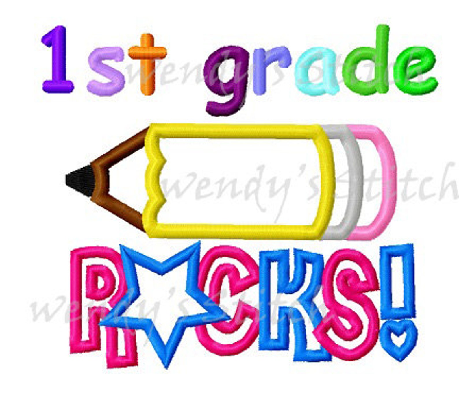 1st Grade Rocks Applique School Pencil Machine Embroidery Design - Etsy