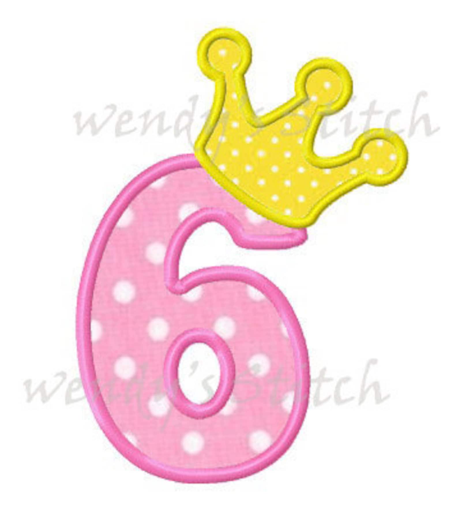 Princess crown number 6 applique machine embroidery digital | Etsy