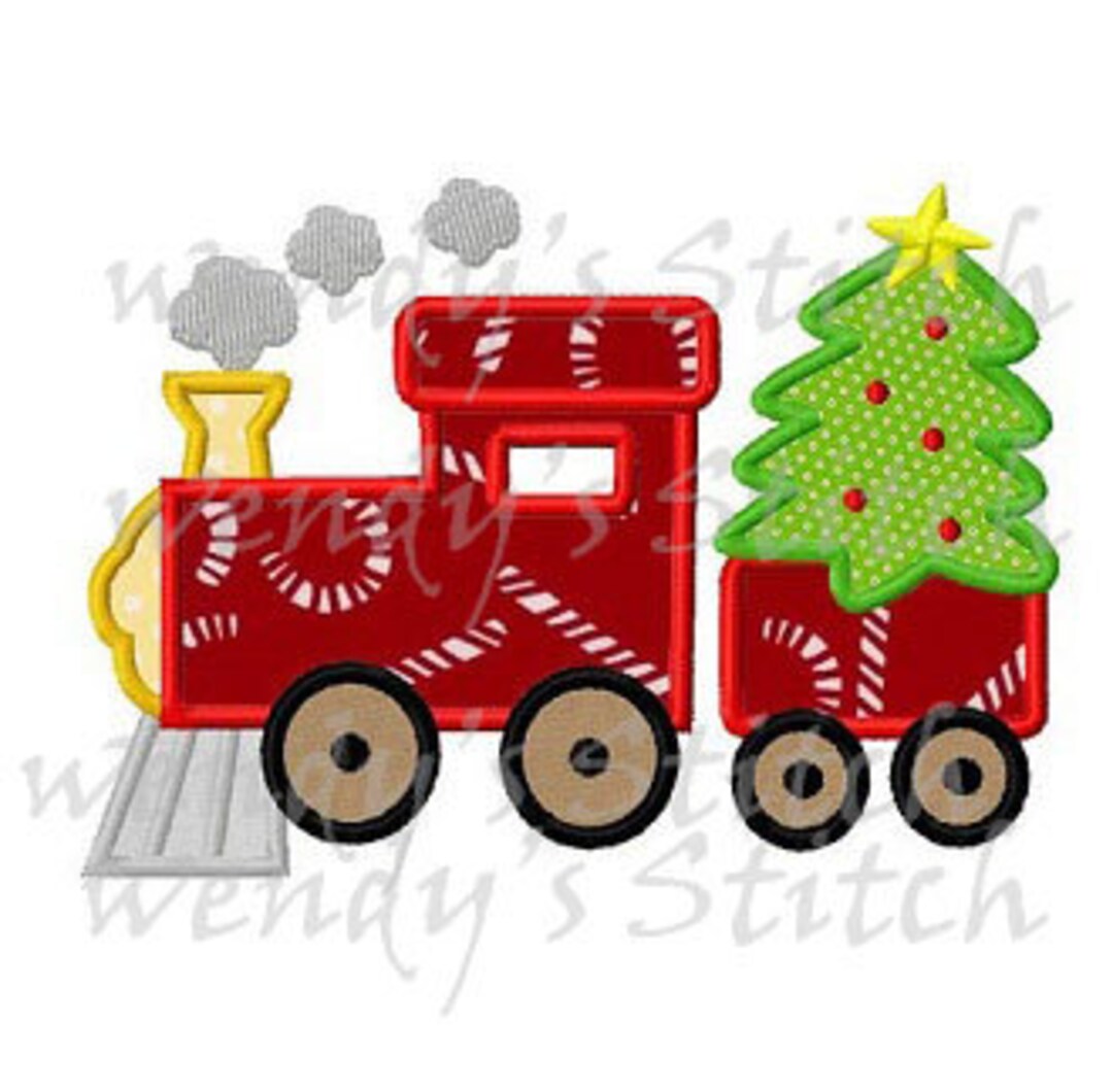 Christmas Tree Train Applique Machine Embroidery Design - Etsy