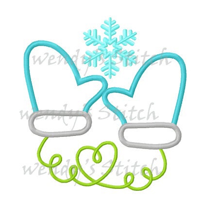 Winter Mittens Snow Snowflake Applique Machine Embroidery - Etsy