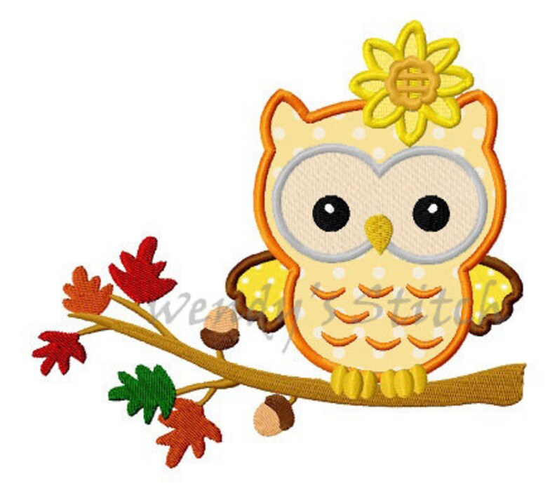 Sunflower Fall Owl Applique Machine Embroidery Design Digital Pattern ...