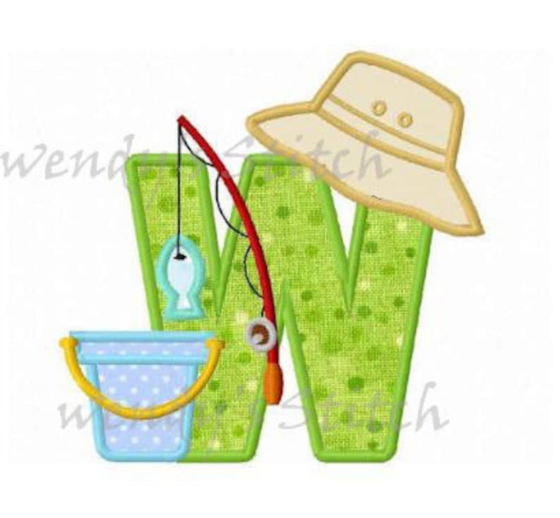 Fishing Applique Birthday Alphabet W Machine Embroidery Design - Etsy