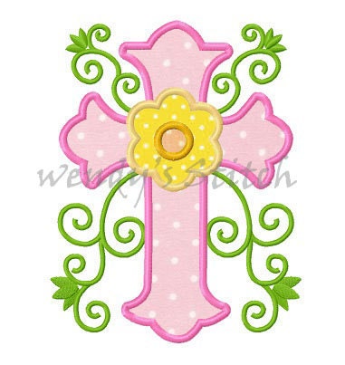 Cross With Flowers Applique Machine Embroidery Design Digital Pattern ...