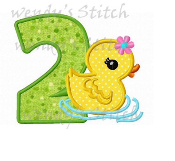 Girly duck number 2 applique machine embroidery design | Etsy