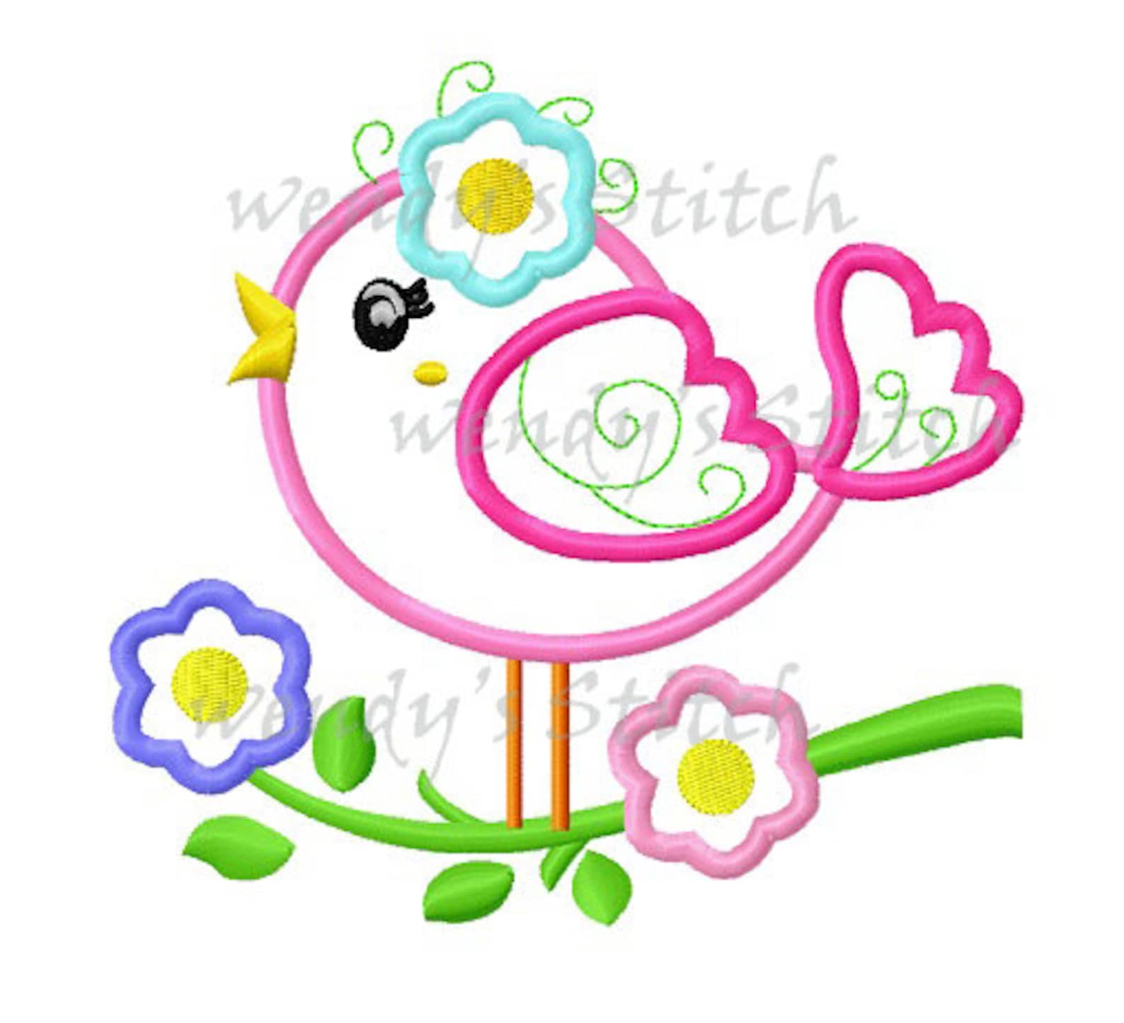 Flower Bird Applique Machine Embroidery Design Digital Pattern - Etsy