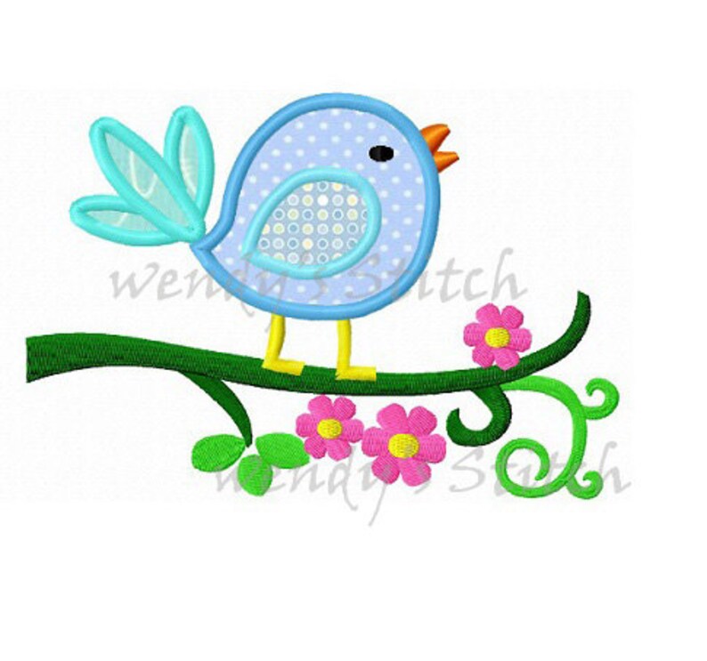 Sweet Bird on Flower Tree Branch Machine Embroidery Design Applique ...