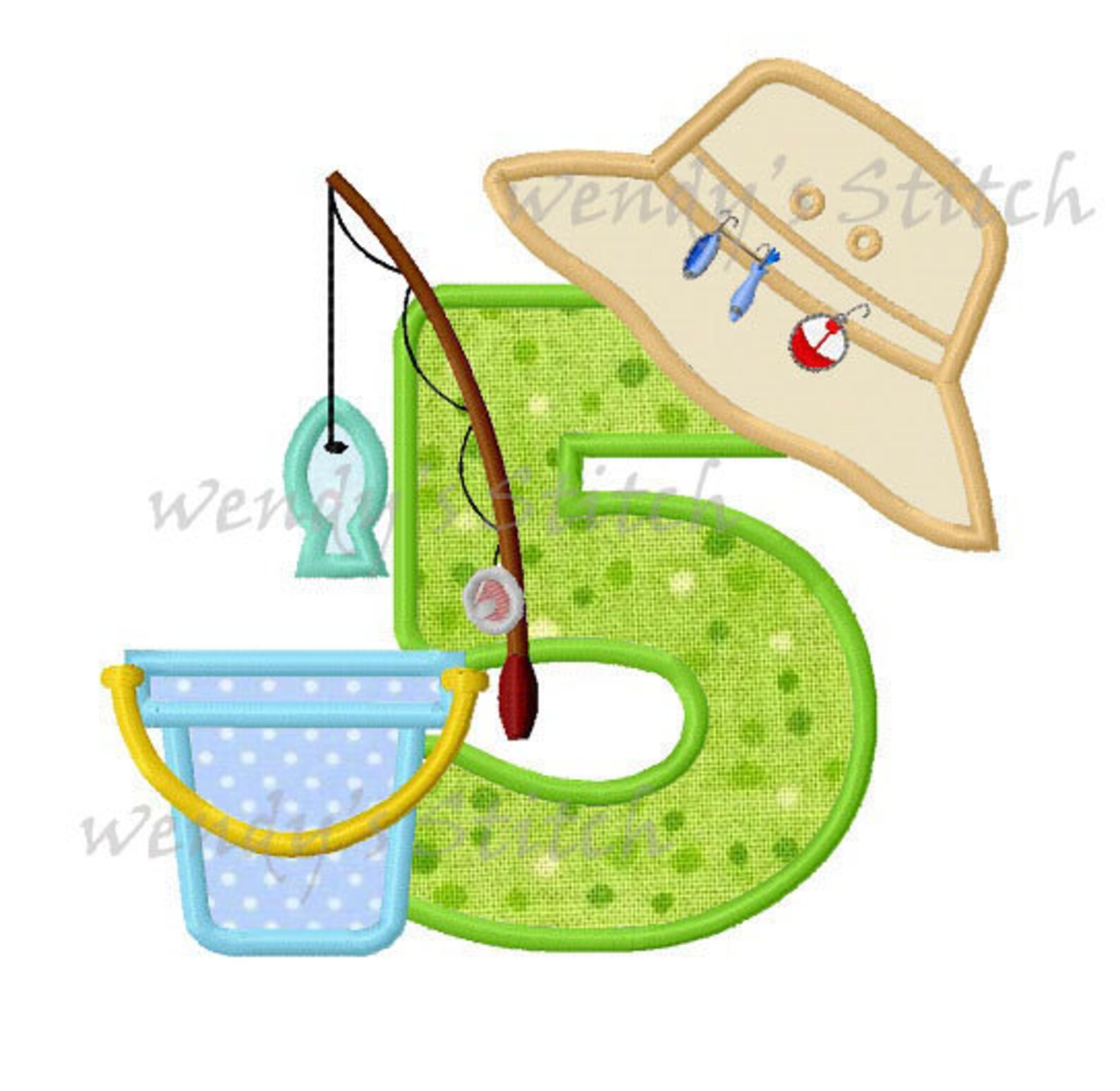 Fishing Applique Birthday Number 5 With Lure Machine - Etsy