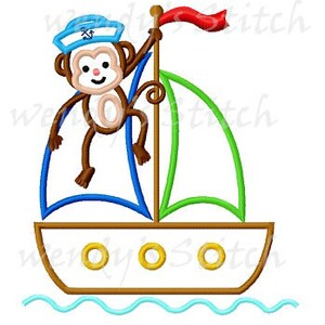 Monkey Sailor Applique Machine Embroidery Design Instant Download - Etsy