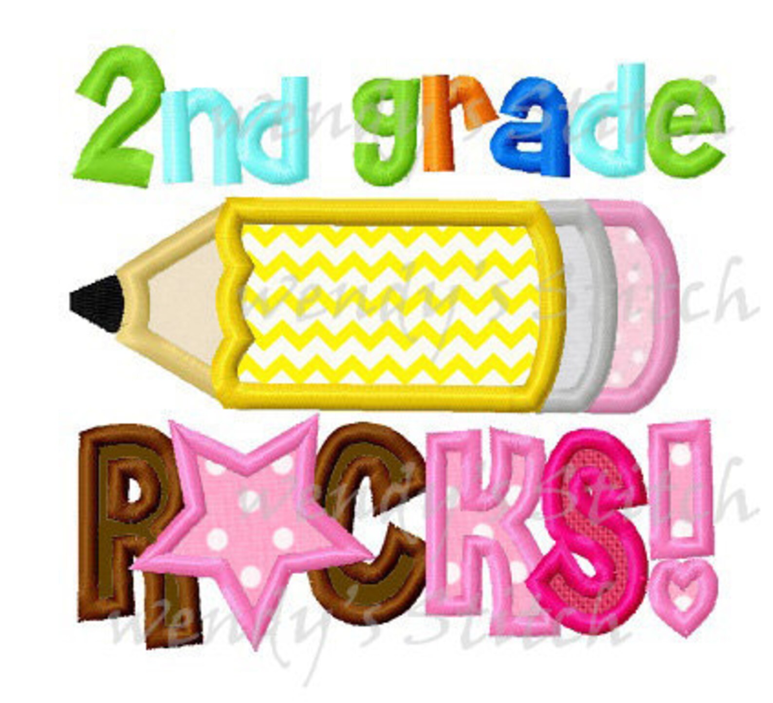 2nd Grade Rocks Pencil Applique Machine Embroidery Design - Etsy