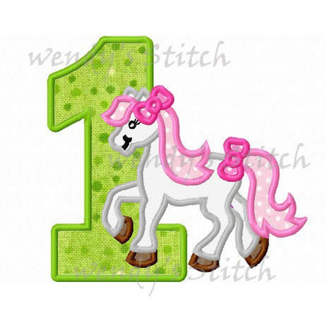 Pony Horse Applique Birthday Number 1 Machine Embroidery Design Instant ...