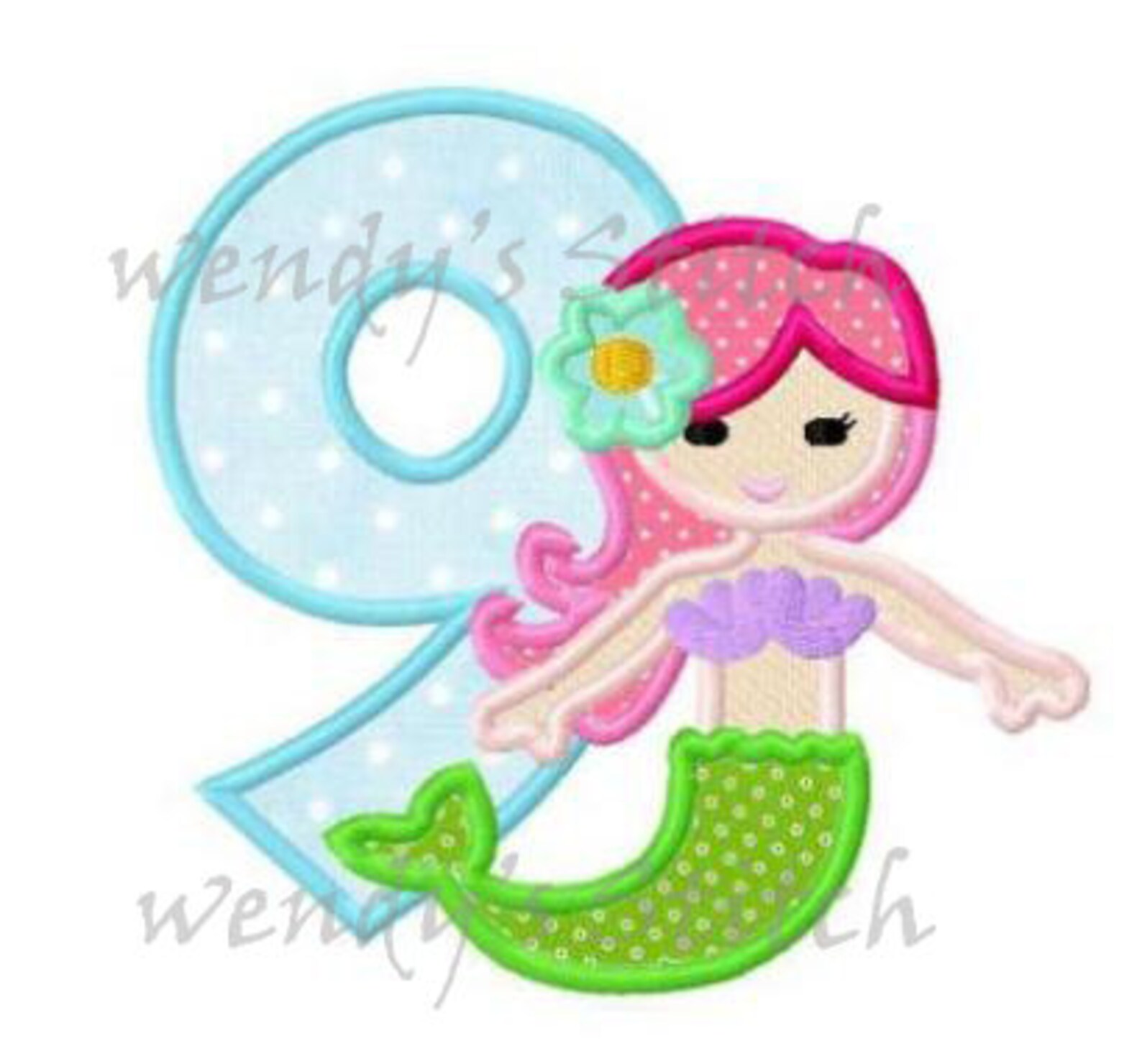 Mermaid 9 Birthday Applique Machine Embroidery Design Instant - Etsy