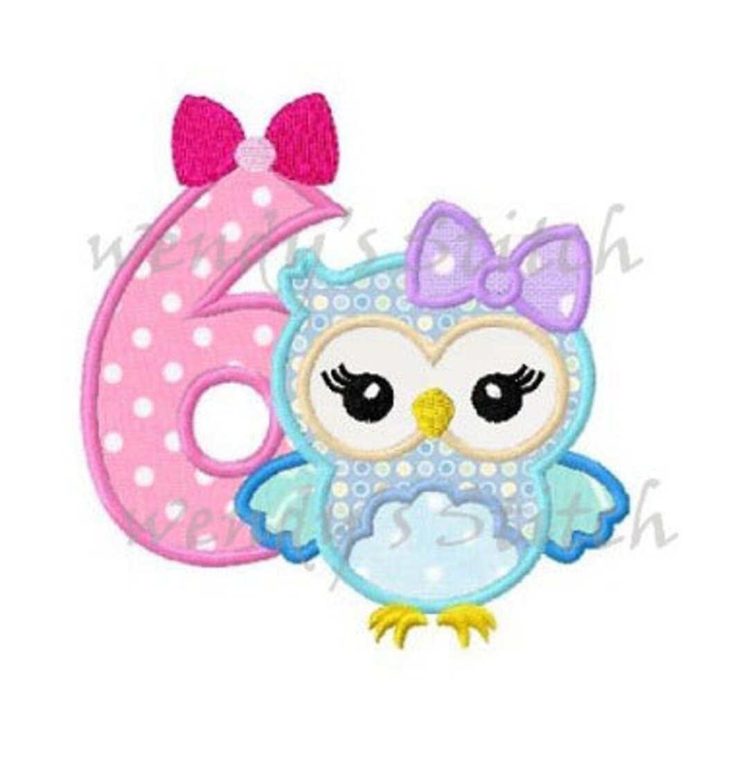 Owl Birthday Applique Number 6 Machine Embroidery Design - Etsy