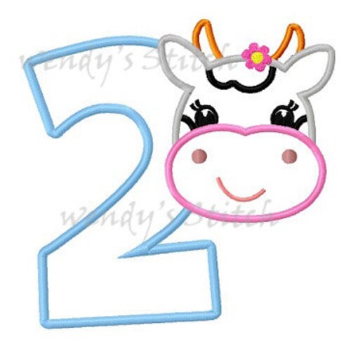 Cow Birthday Applique Number One Machine Embroidery Design - Etsy
