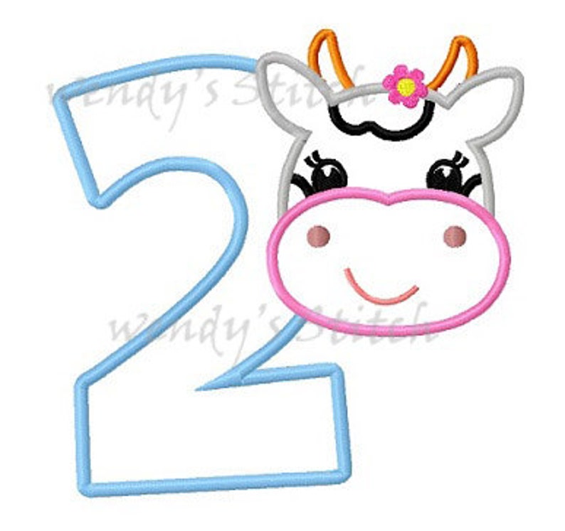 Chica vaca cumpleaños número 2 apliques máquina diseño digital patron ...