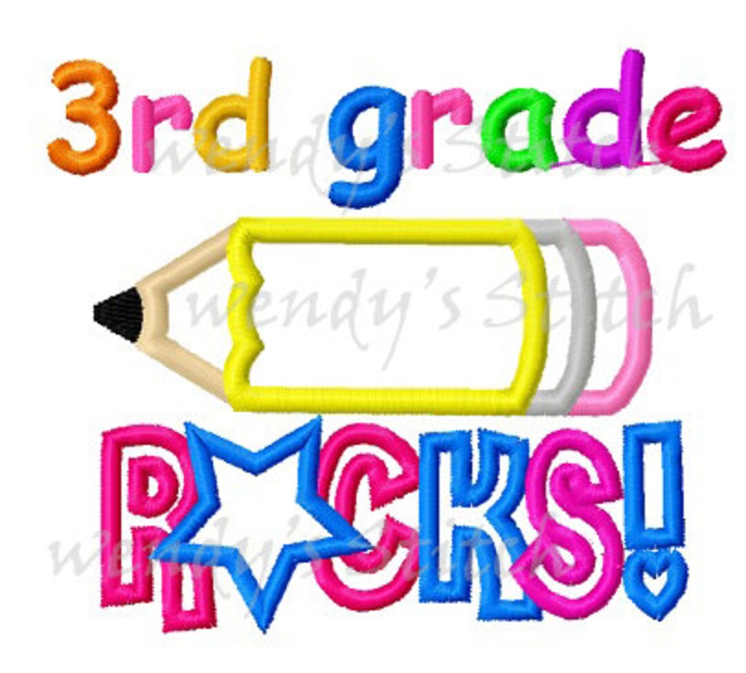 3rd Grade Rocks School Pencil Applique Machine Embroidery - Etsy
