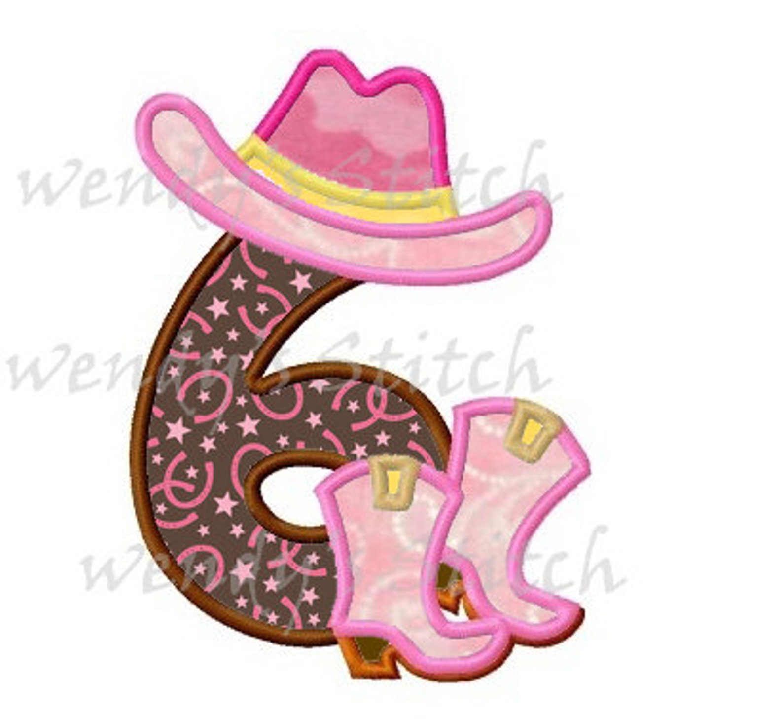 Cowboy Birthday Applique Number 6 Machine Embroidery Design - Etsy
