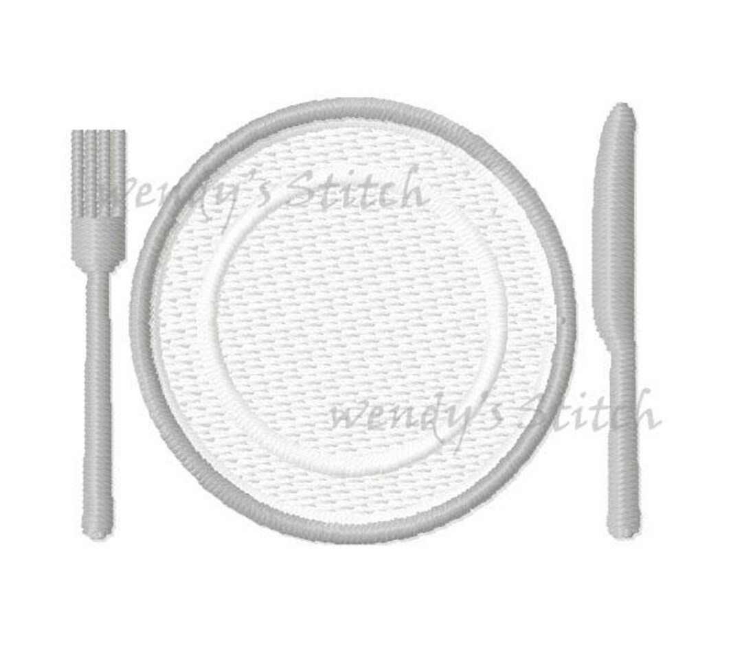 Kitchen Knife Fork Dinner Plate Machine Embroidery Design Instant ...