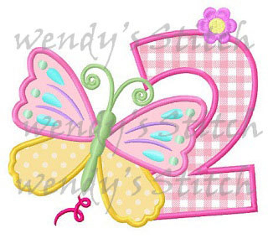 Butterfly Applique Birthday Number 2 Machine Embroidery Design - Etsy